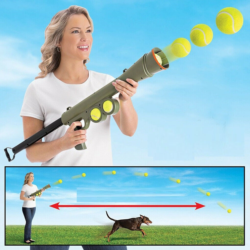 Dog Tennis Ball Gun Launcher Pet Play Outdoor Toy Fetch Throw Interact