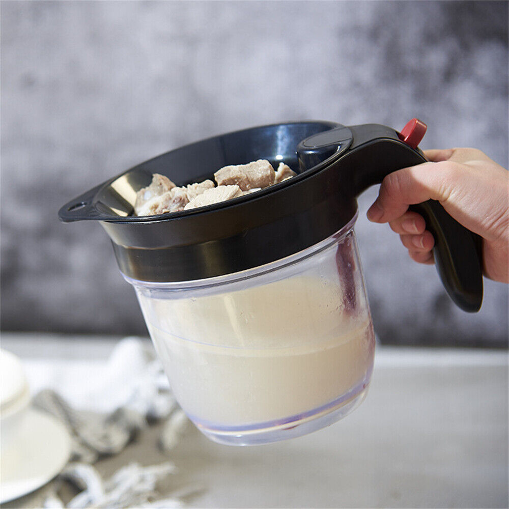 1L Fat Separator w/Bottom Release Fat Dispenser Gravy Strainer Kitchen