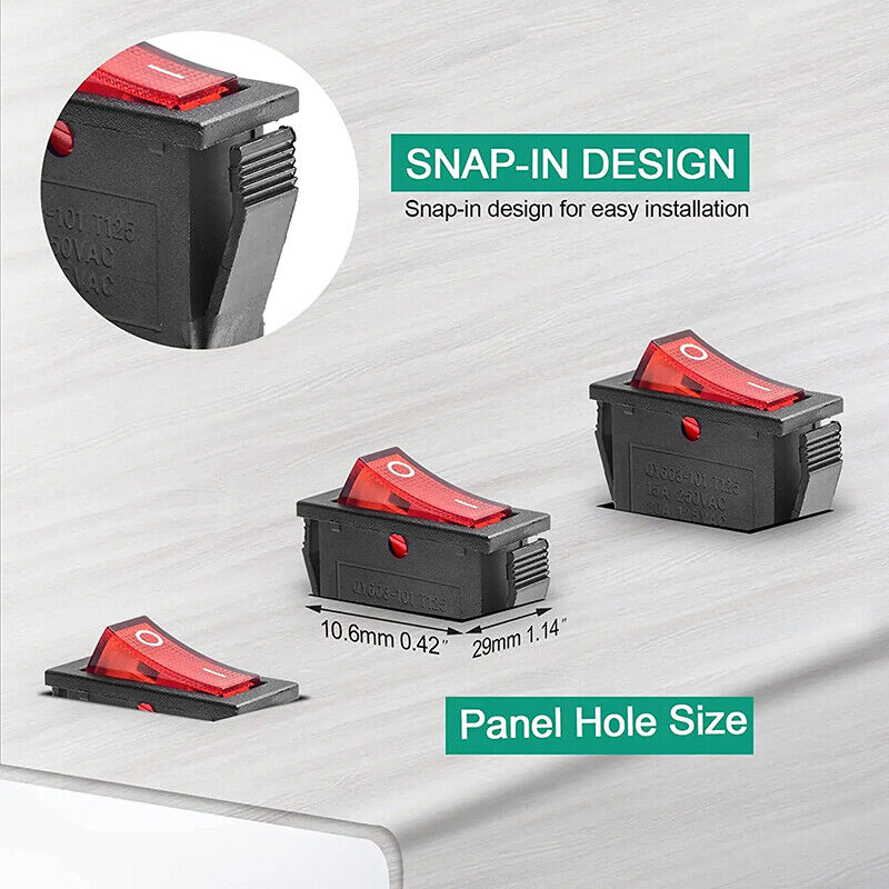 2x Ultra Mini ROCKER TOGGLE SWITCH ON-OFF - Red LED Full Illuminated A