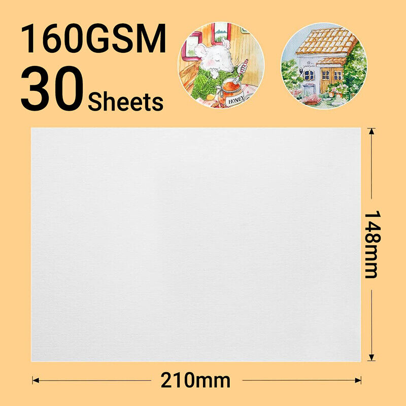 30 Sheets A5 Watercolour Papers 100% Cotton 160gsm Artists' Quality Co